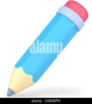 Blue sharpened pencil with eraser icon flat isolated on white ...