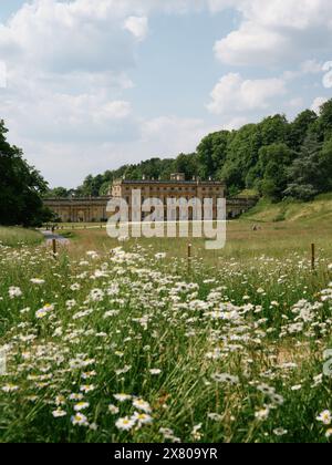 A beautiful summer day at Dyrham Park baroque English country house in ...