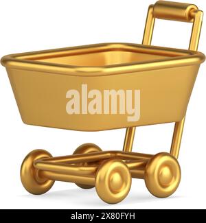 Metallic supermarket pushcart. Side view of realistic shopping cart or ...