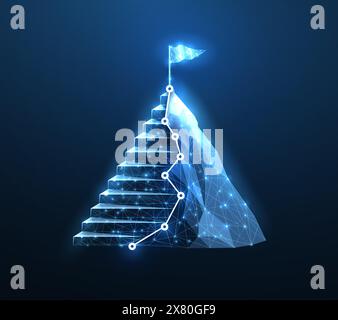 Digital mountain and ladder. Tech goal chart, leadership path, digital ...