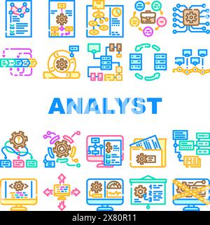 system analyst data business icons set vector. computer digital ...