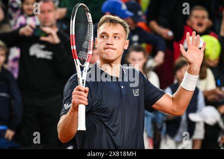 Hamad Medjedovic of Serbia during their first round match of the Wimbledon tennis championships ...
