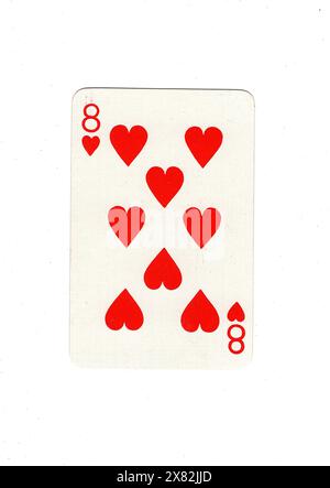 Eight of hearts playing card on white background Stock Photo - Alamy