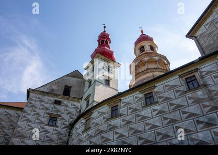 Bottom view of Nachod castle in Czech Republic with a sgraffito walls ...