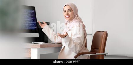 Confused Muslim female programmer working in office Stock Photo - Alamy