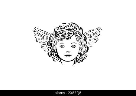 Vintage Angelic Cherub: Engraved Sketch Illustration of a Cherubic ...