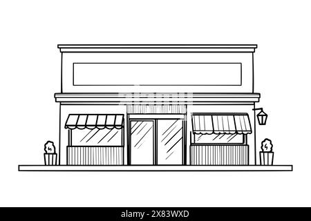 Storefront line design. Hand drawn shop line art vector illustration ...