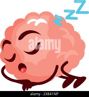 Cute human brain character sleeping, rest of tired sleepy emoticon ...