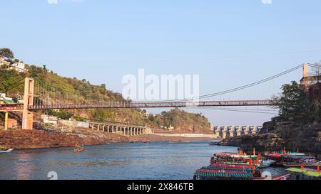 View of Suspension Bridge Connecting to Mandhata Island From Mainland ...