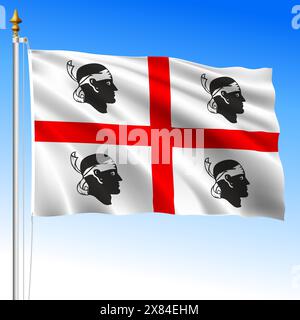 Waving flag of Sardinia is a region of Italy on white background ...