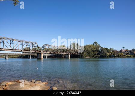 Australia, Kalang river flowing below Urunga river bridge on the east ...