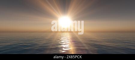 sunset sea sun ray clear sky, 3d rendering illustration Stock Photo - Alamy