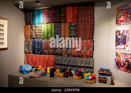 Exhibits of traditional dress and fabrics in The Ixchel Museum of ...