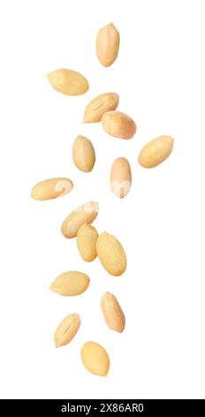 Many peanuts in air on white background Stock Photo - Alamy