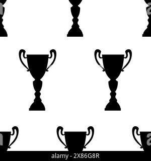 Winner trophy cup seamless pattern. Black simple silhouette texture ...