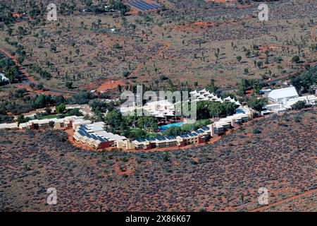 Close-up Aerial view of Yulara showing the hotel complex and houses ...