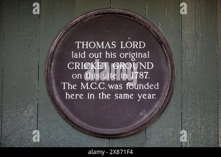 Plaque to Thomas Lord who laid out his original cricket ground on the ...