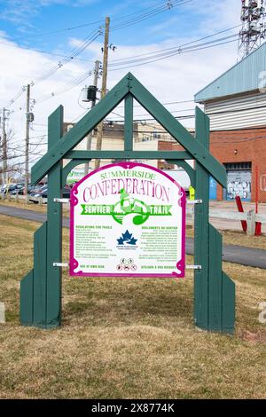 Confederation Trail sign in downtown Summerside, Prince Edward Island ...