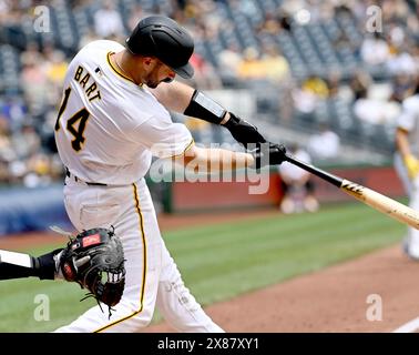 Pittsburgh Pirates catcher Joey Bart, right, tags out Philadelphia ...