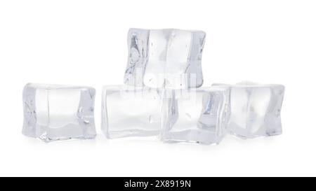 Many melting crystal clear ice cubes isolated on white Stock Photo - Alamy