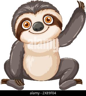 Adorable cartoon sloth sitting and waving its paw, isolated ...