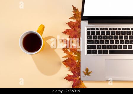 Autumn office workspace. Autumn flat lay background Stock Photo - Alamy