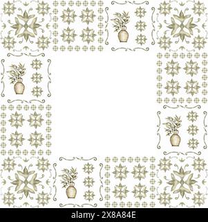 Watercolor tiles frame with olives branch, black olive border ...