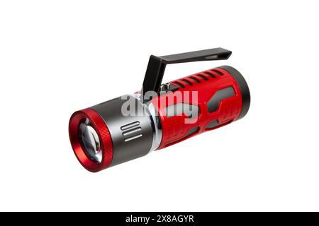 Portable LED flashlight red color isolate on a white background Stock ...
