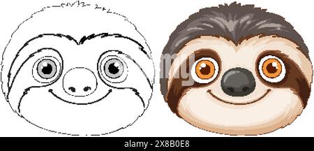 Adorable sloth face in color and outline Stock Vector Image & Art - Alamy