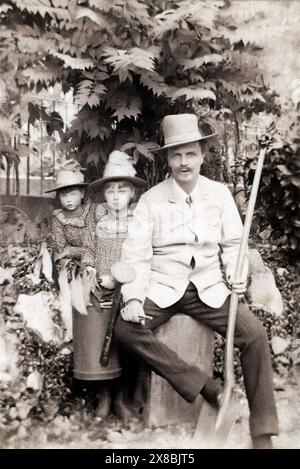 Swedish author August Strindberg. Self-portrait with his children Karin ...