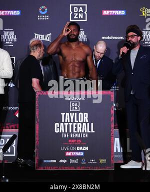 Cheavon Clarke during the public weigh-in at the New Dock Hall, Leeds ...
