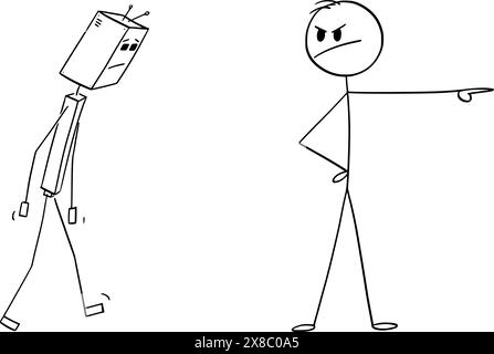 Robot or Artificial Intelligence or AI Expelling Human , Vector Cartoon ...