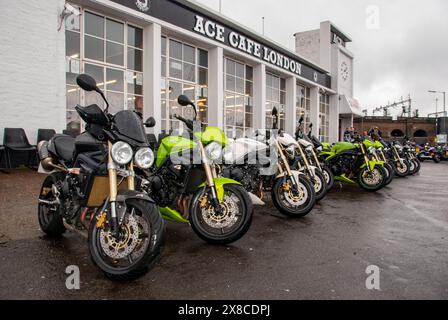 Triumph motorcycles outside The Ace Cafe in London Stock Photo - Alamy