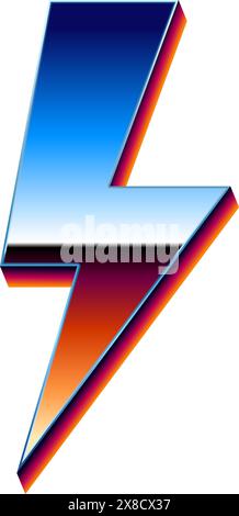 Chrome lightning sign in 80s synthwave style. Isolated retrowave ...