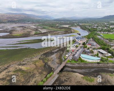Drone view of Fort William town centre beside Loch Linnhe in the ...