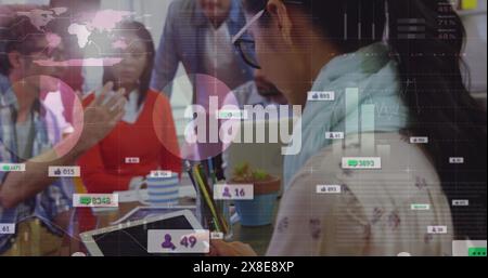 Rear view of a businessman, social media concept Stock Photo - Alamy