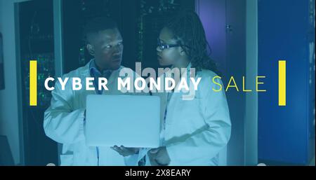 Cyber Monday Sale banner. Computer mouse on blue and black background ...
