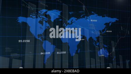 World map showing numerical data, glowing with blue background Stock ...