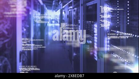 Rows of server racks glowing with blue lights in data center Stock ...