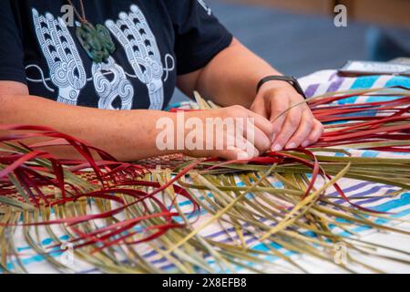 Traditional New Zealand flax weaving, detail of a woven mat Stock Photo ...