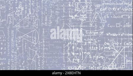 Image of graph, mathematical equations and diagrams over map against ...