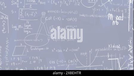 Image of graph, mathematical equations and diagrams over map against ...