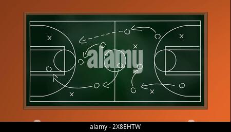 Image of arrow on basketball court on orange background Stock Photo - Alamy