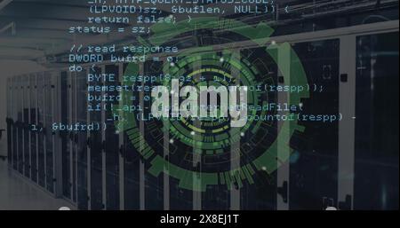 Image of data coding and circular scanner over server room Stock Photo - Alamy