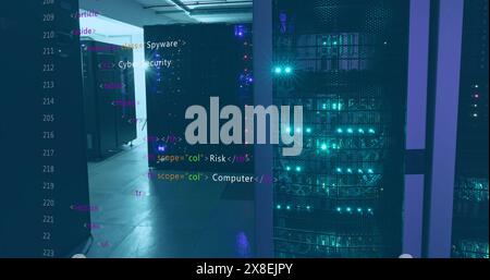 Image of programming language over data server racks Stock Photo - Alamy