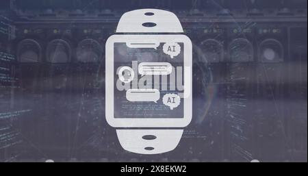 Image of ai chat box in digital watch over computer language against ...