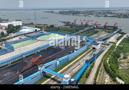 JIUJIANG, CHINA - MAY 24, 2024 - A cargo train loaded with thermal coal ...