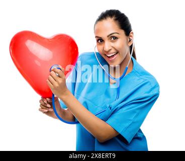 Love, woman doctor and heart balloon for medical care, cardiovascular ...
