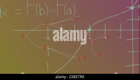 Image of connecting dots and mathematical equations floating against ...