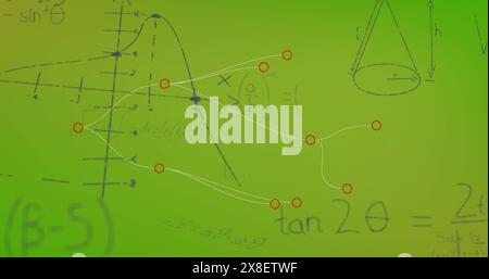 Image of connecting dots and mathematical equations floating against ...